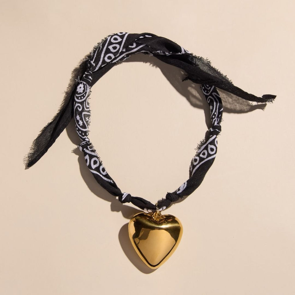 Black Bandana Necklace - Nickel & Suede