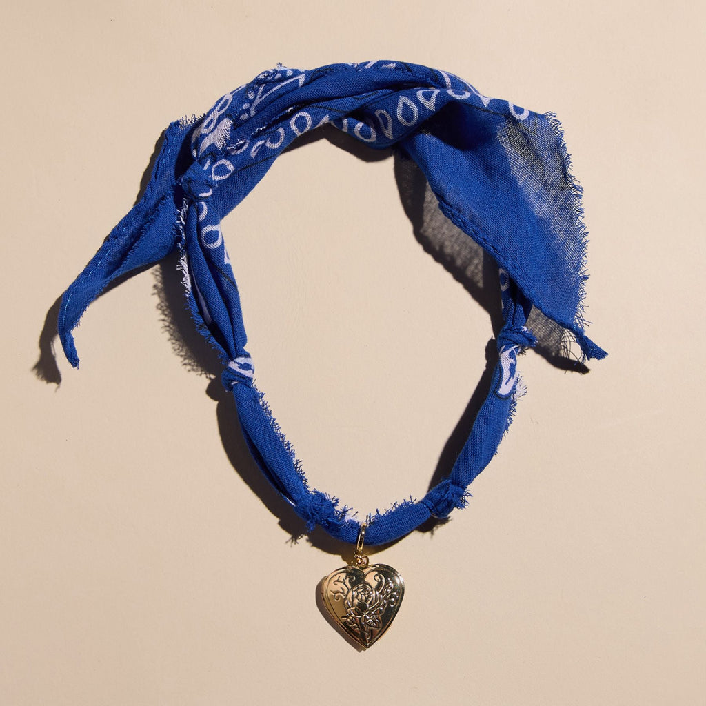 Blue Bandana Necklace - Nickel & Suede