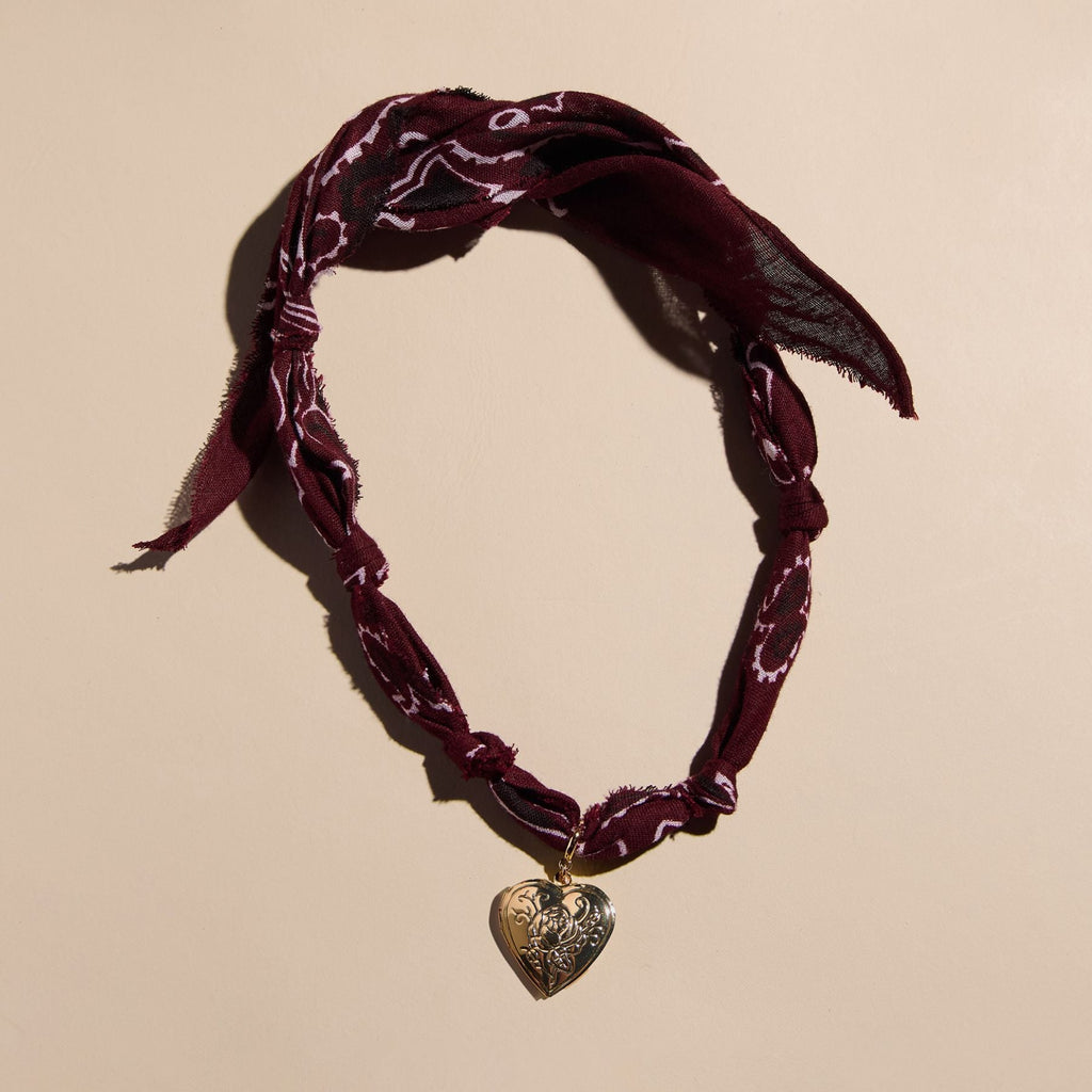 Burgundy Bandana Necklace - Nickel & Suede