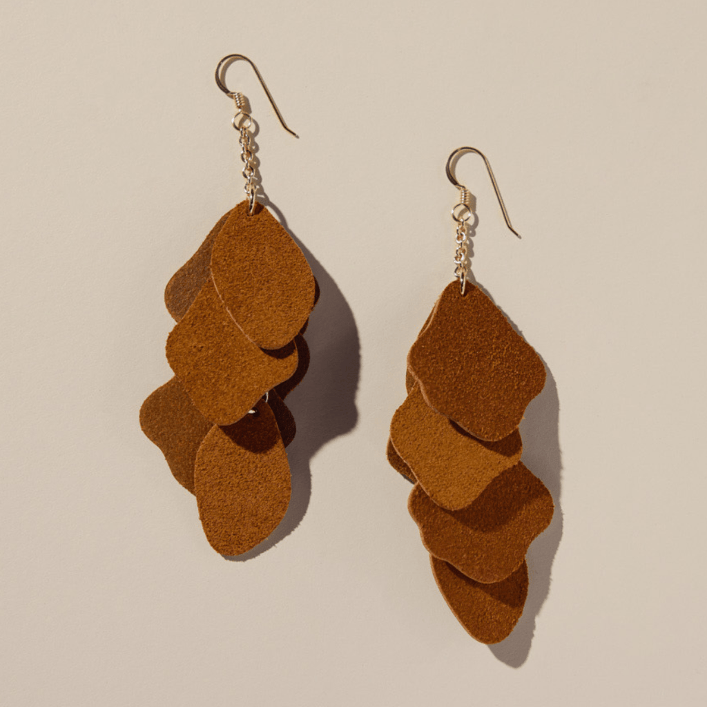 Chestnut Suede Florence | Nickel & Suede | Lightweight Leather Earrings