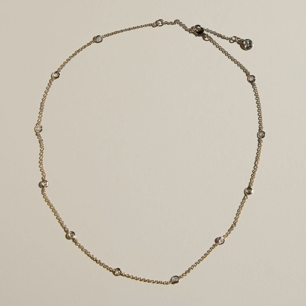Gold CZ Delicate Saturn Chain Necklace - Nickel & Suede