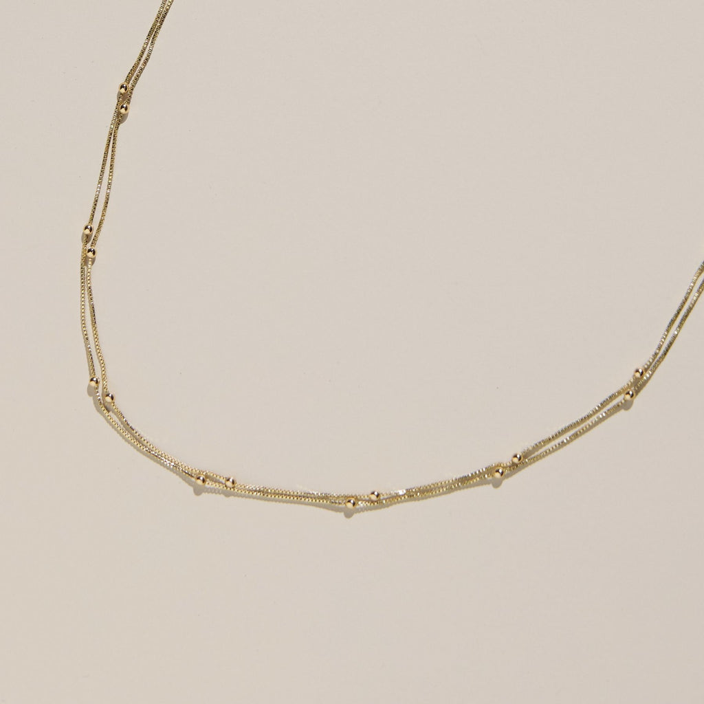 Gold Double Layer Saturn Chain Necklace - Nickel & Suede