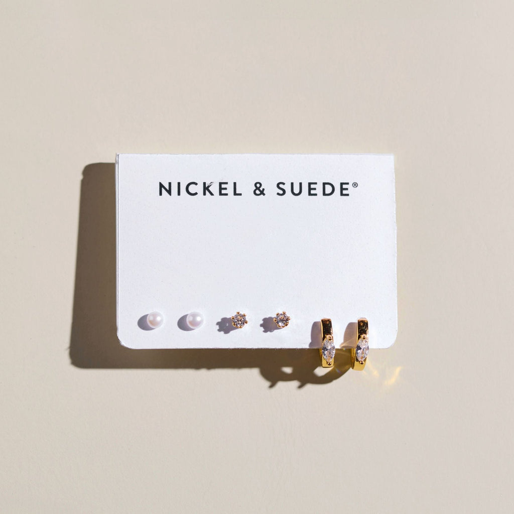 Gold Essential Dainty Earrings Set - Nickel & Suede