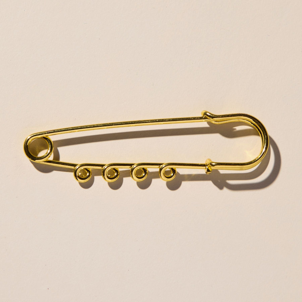 Large Safety Pin Brooch - Nickel & Suede