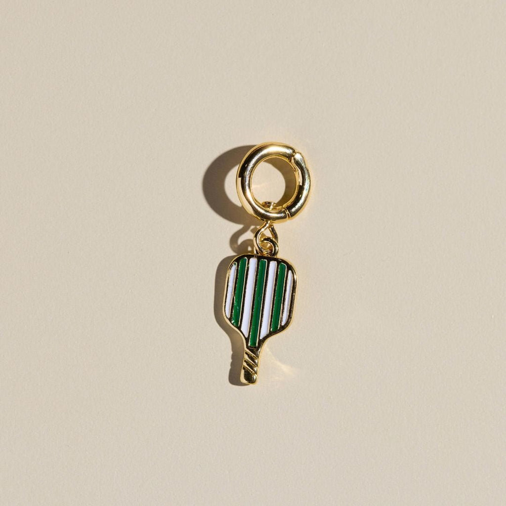Pickle Ball Paddle Charm - Nickel & Suede