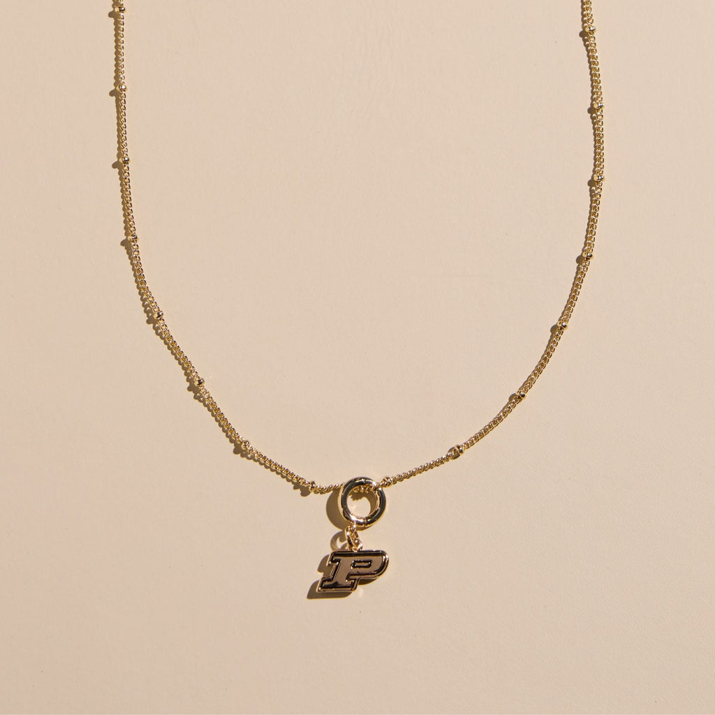 Purdue University Charm Necklace - Nickel & Suede
