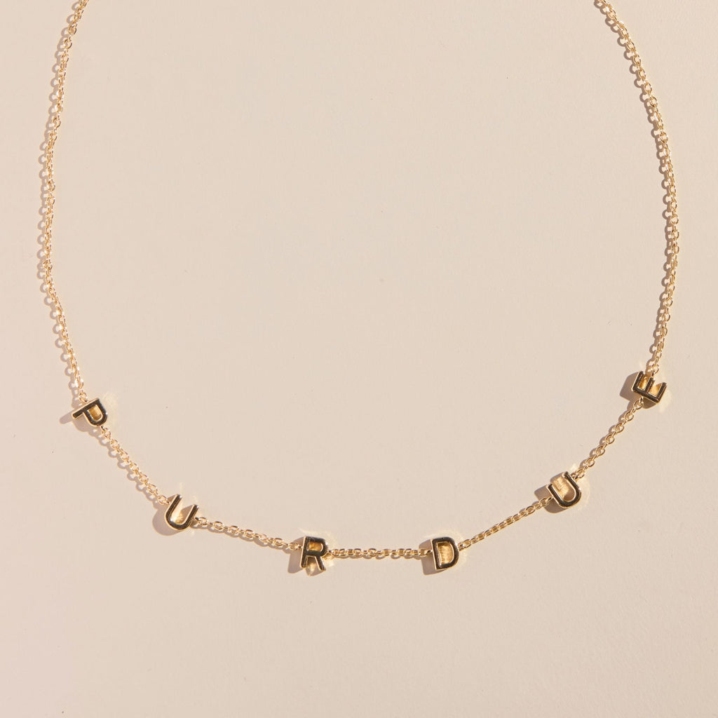 Purdue University Initial Necklace - Nickel & Suede