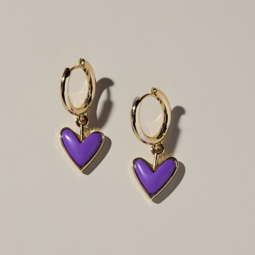Purple Stone Sweetheart Huggies - Nickel & Suede