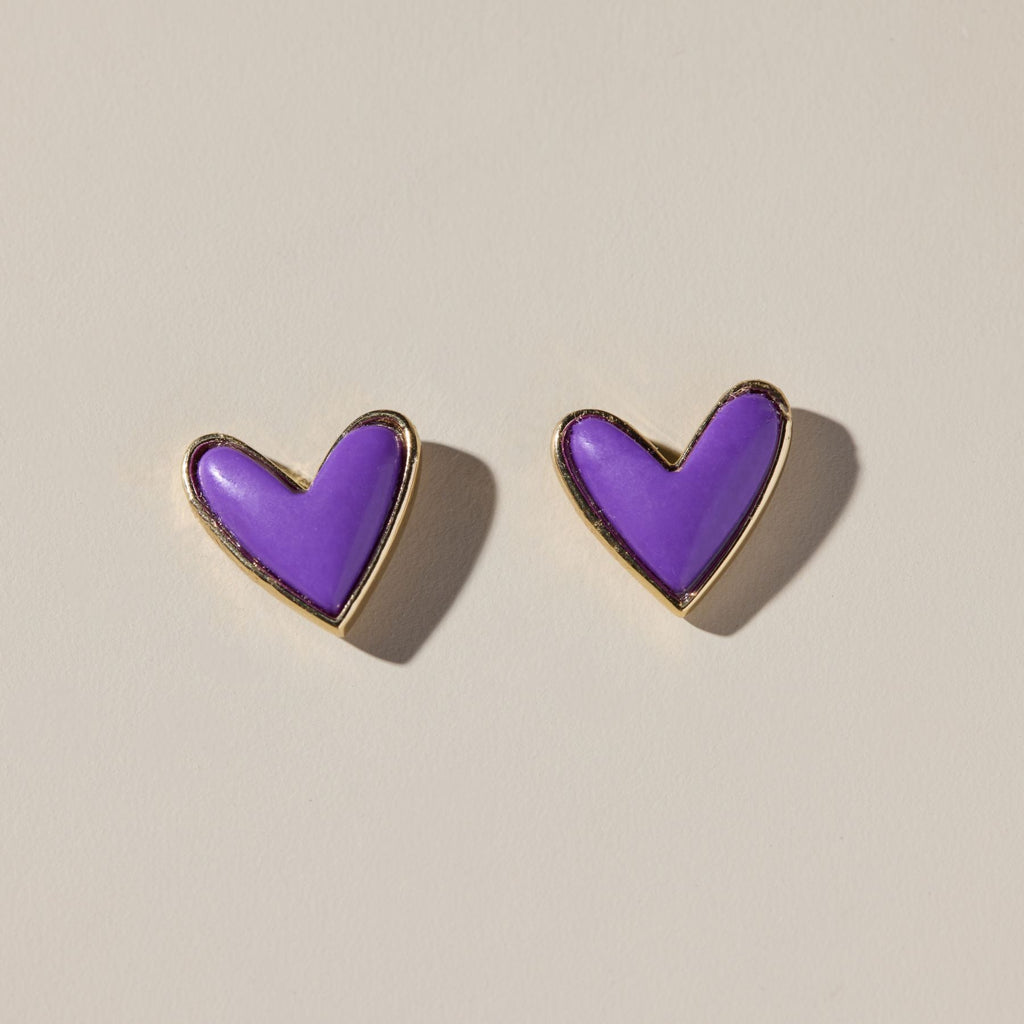 Purple Stone Sweetheart Studs - Nickel & Suede