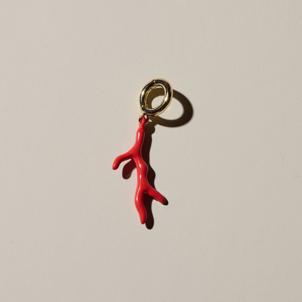 Red Coral Charm – Nickel & Suede