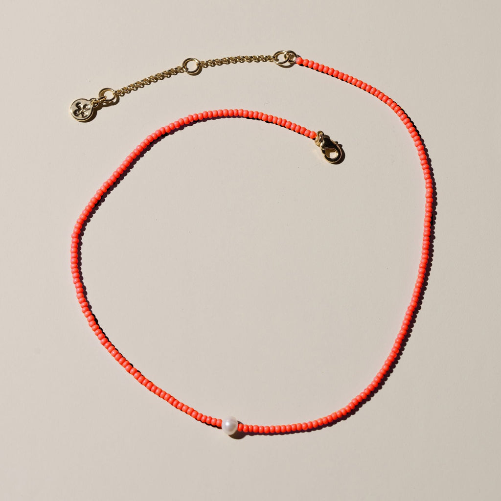 Red Seed Bead Choker - Nickel & Suede