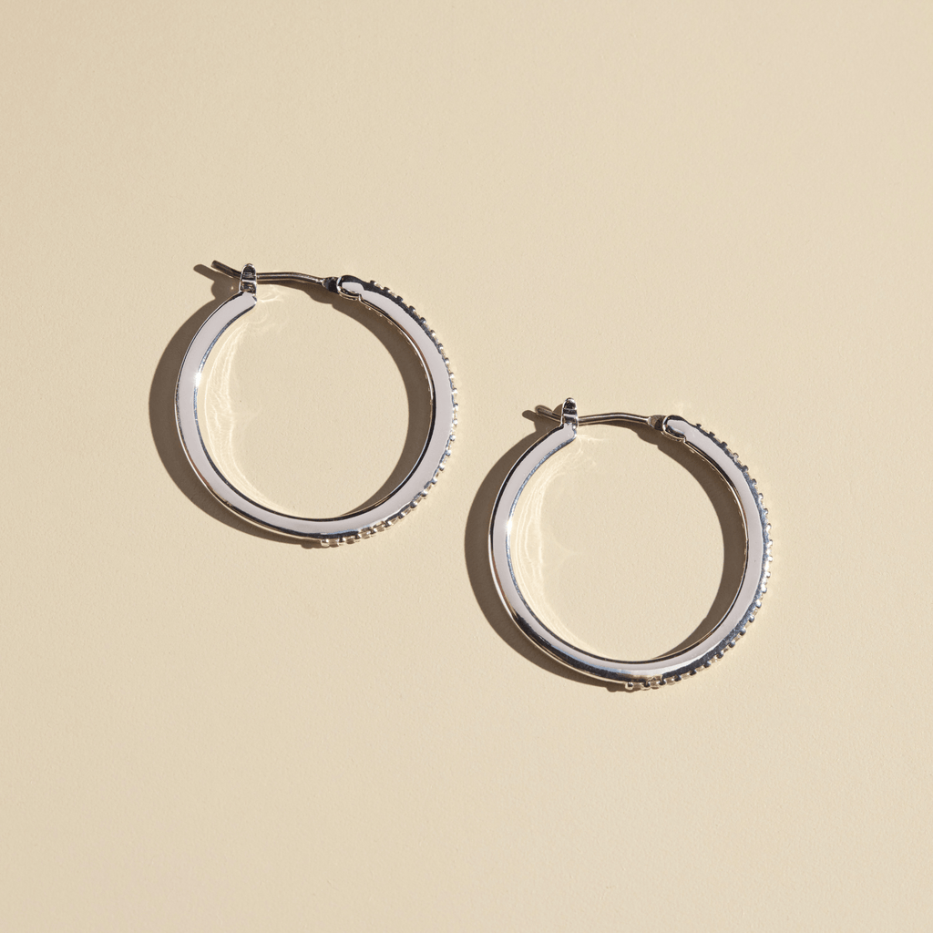 Silver Pavé Hoops - Nickel & Suede