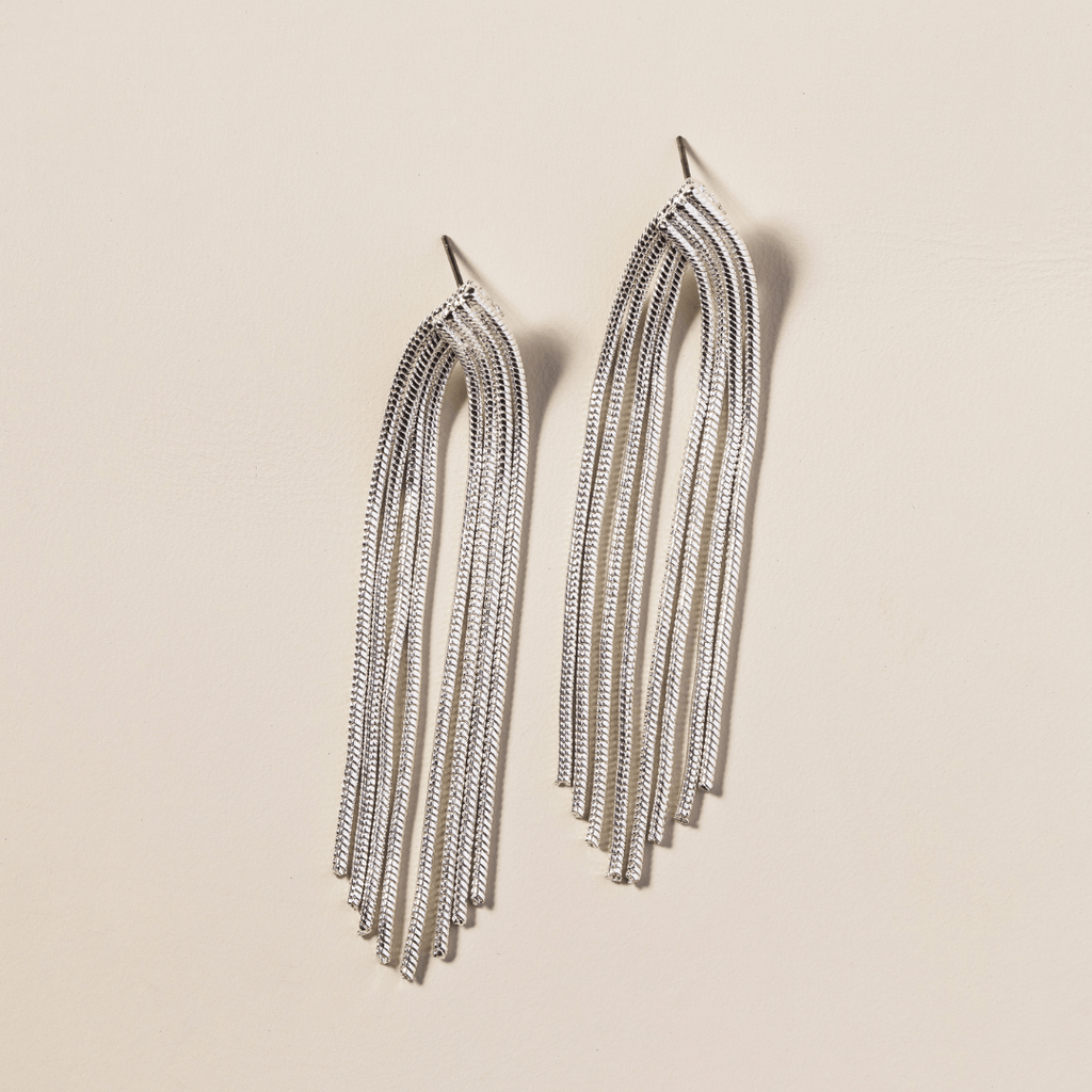Silver Waterfall Chain Earrings - Nickel & Suede