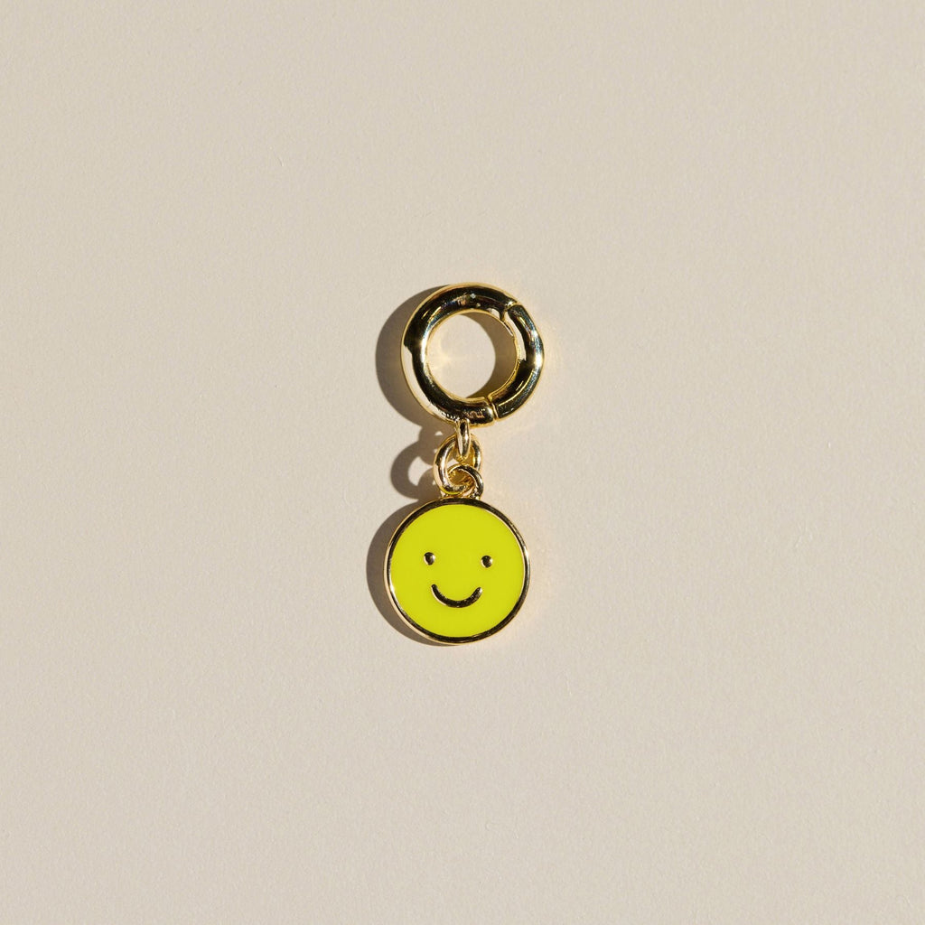 Smiley Face Charm - Nickel & Suede