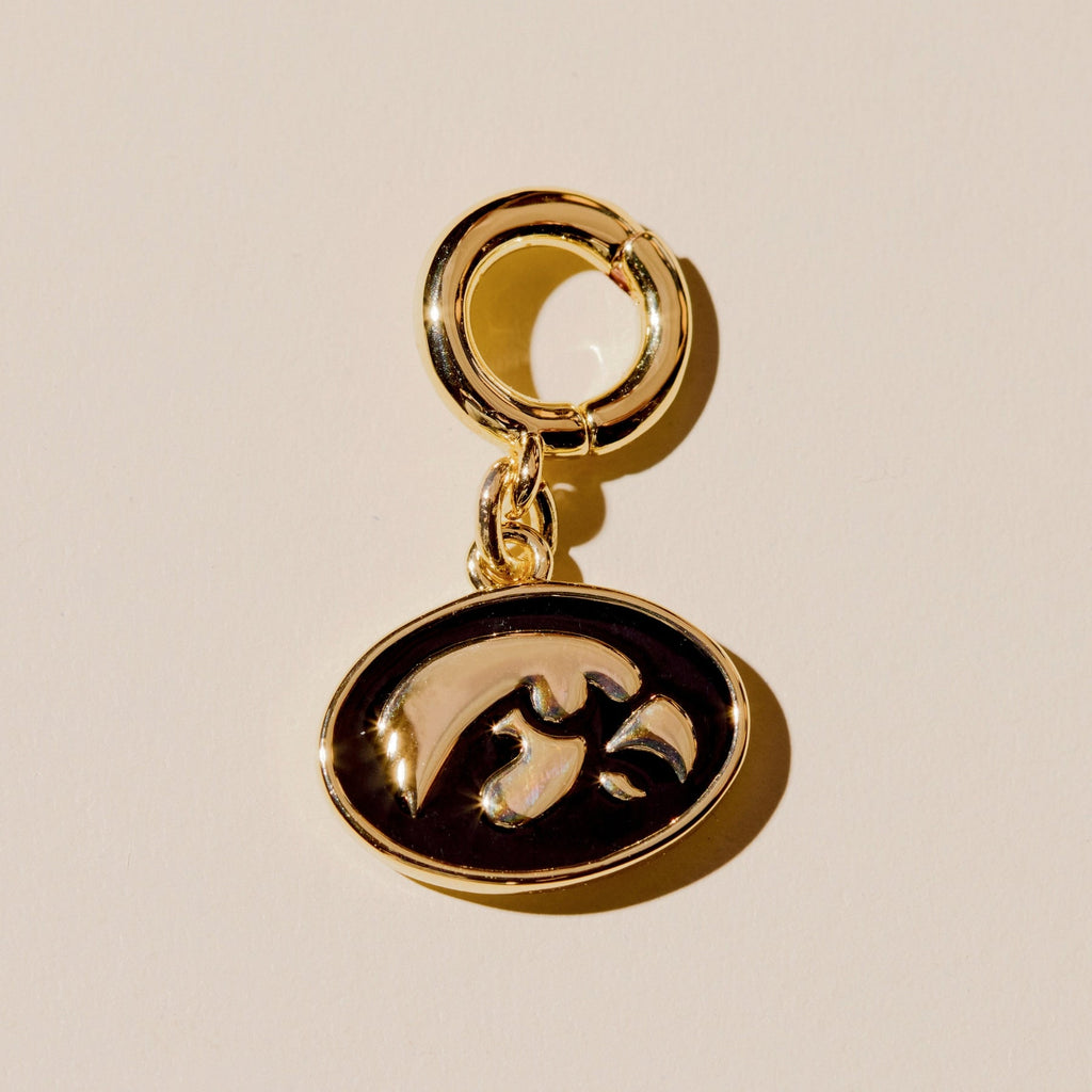 University of Iowa Tigerhawk Charm - Nickel & Suede