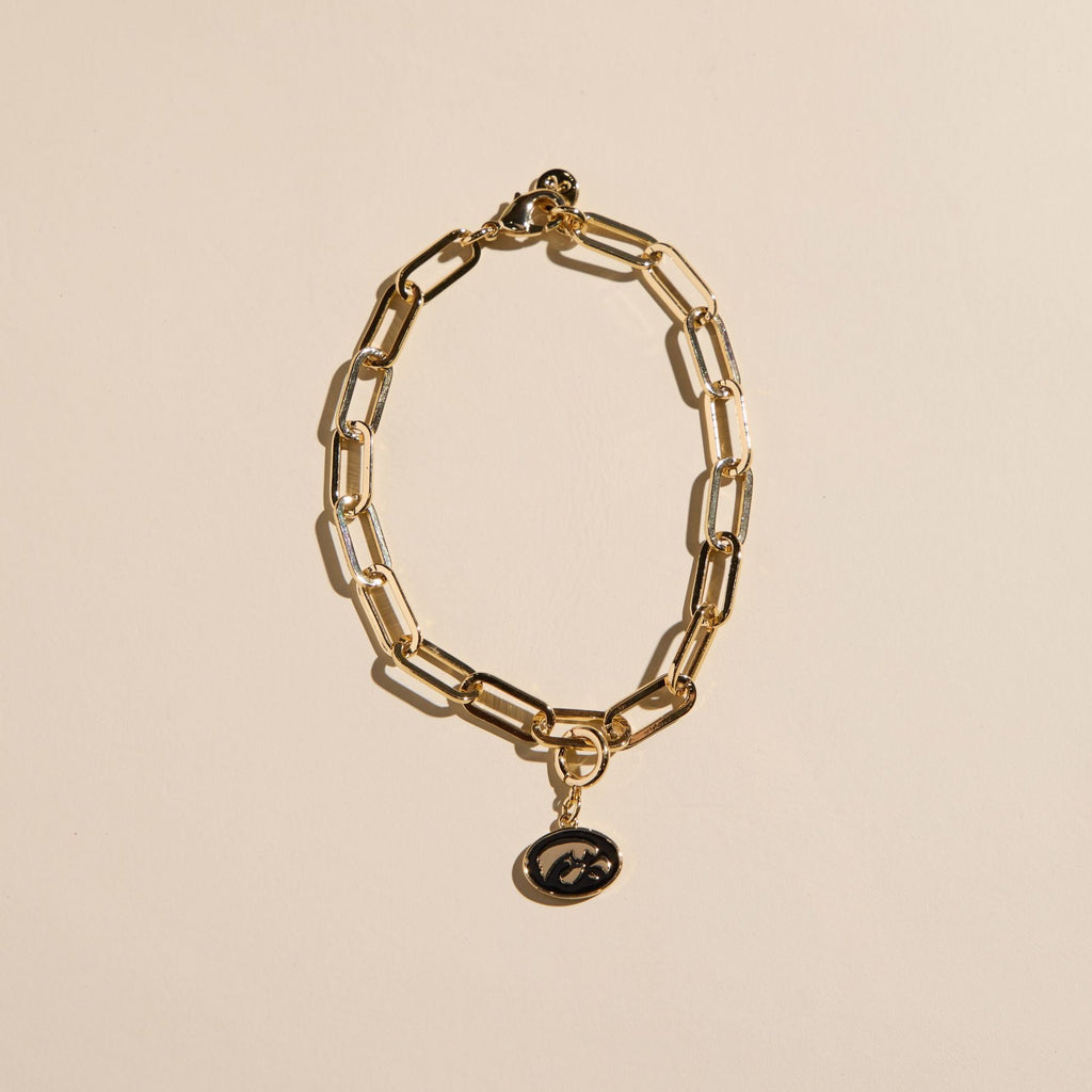 University of Iowa Tigerhawk Charm Bracelet - Nickel & Suede