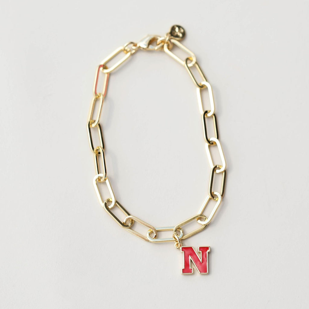 University of Nebraska Charm Bracelet - Nickel & Suede