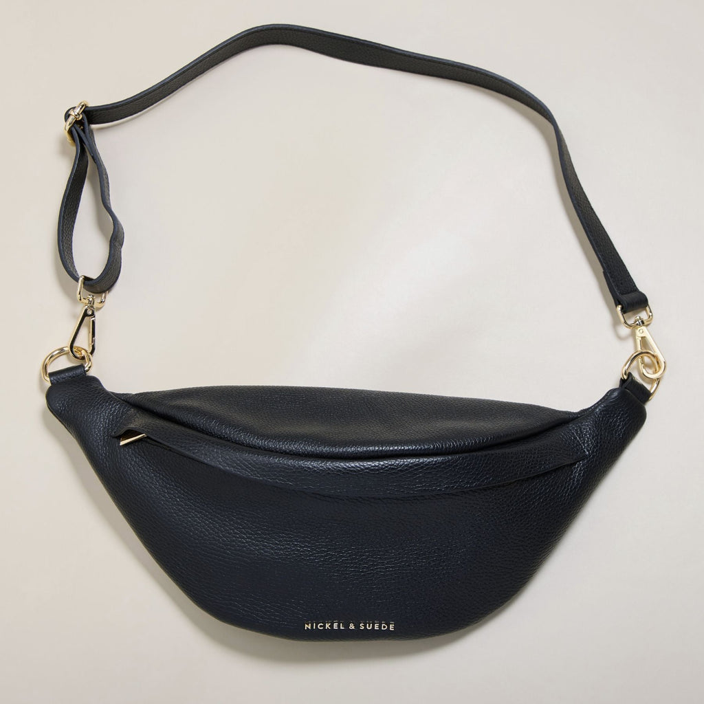 Verona Belt Bag in Black - Nickel & Suede