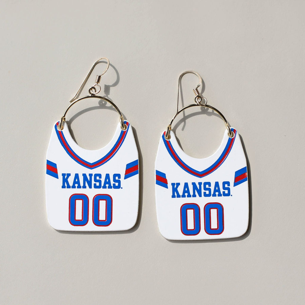 White University of Kansas Football Jersey Earrings - Nickel & Suede