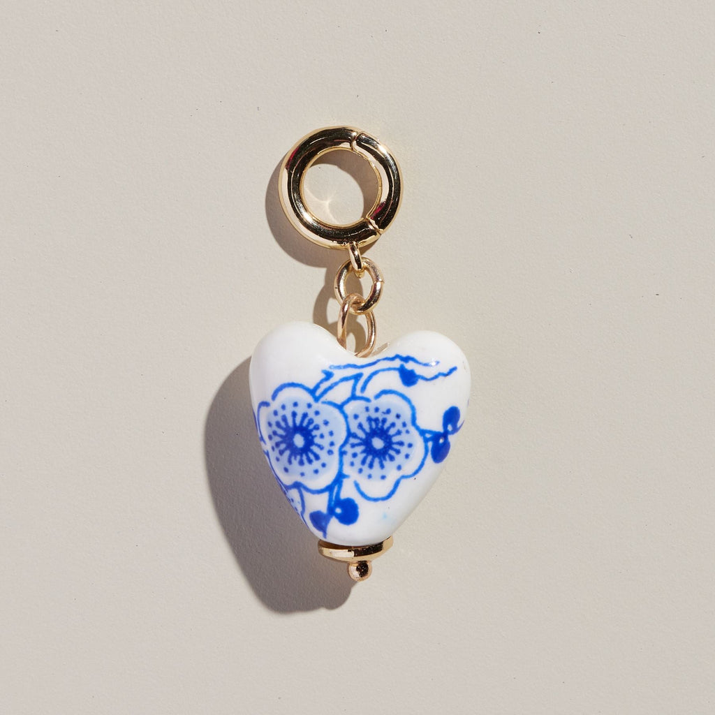 Ceramic Heart Charm - Nickel & Suede