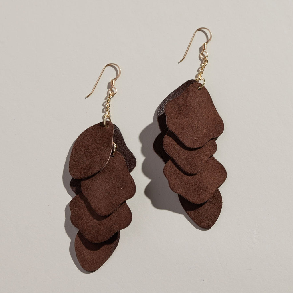 Chocolate Florence | Nickel & Suede | Lightweight Leather Earrings