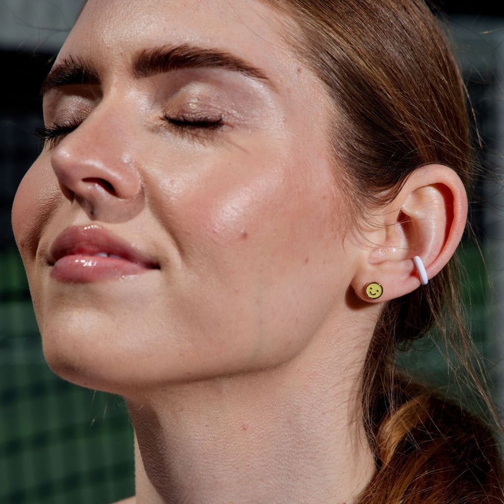 Citron Smiley Studs - Nickel & Suede