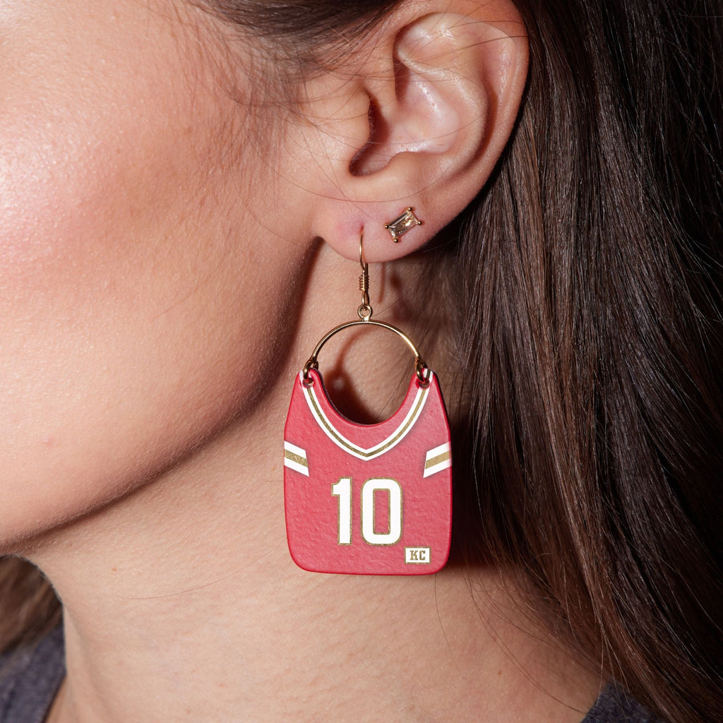 Kansas City Football Jersey Earrings #10 - Nickel & Suede