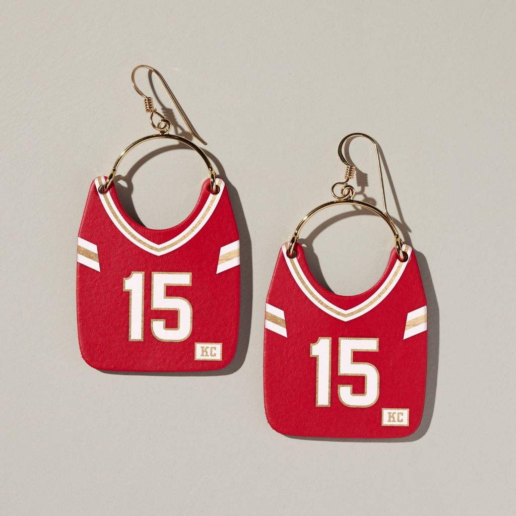 Kansas City Football Jersey Earrings #15 - Nickel & Suede