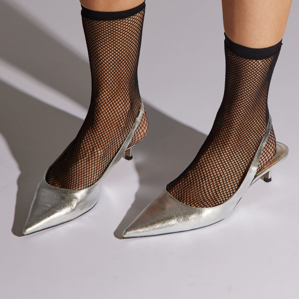 Micro-Fishnet Socks - Nickel & Suede