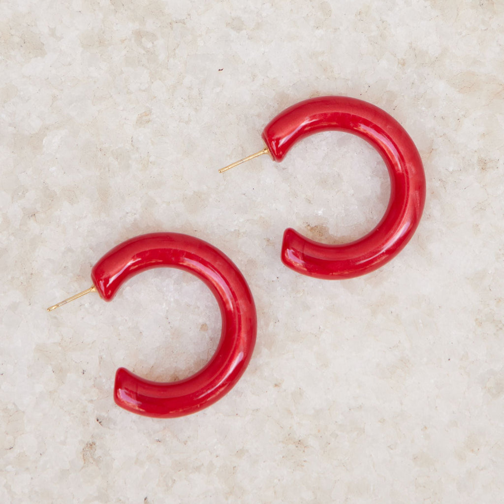 Red Allegra Acrylic Hoops | Statement Earrings | Nickel & Suede