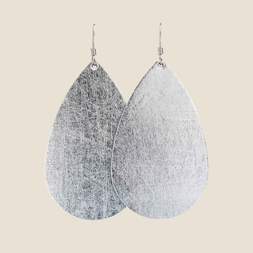 Vintage Silver Teardrops | Lightweight Leather Earrings | Nickel & Suede